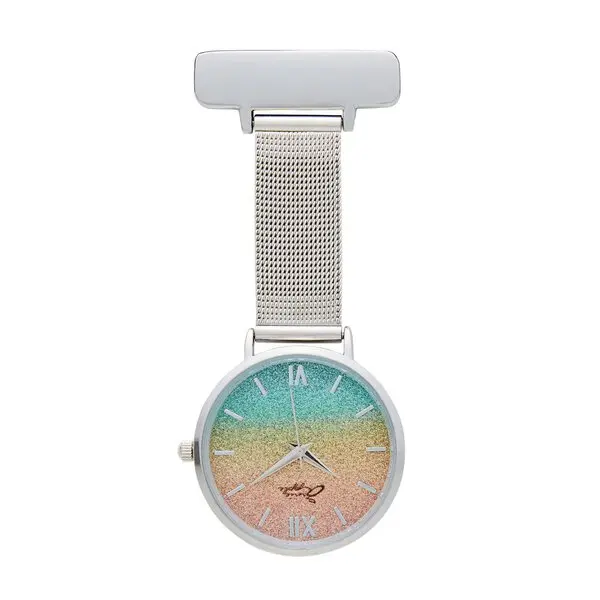 BERMUDA WATCH COMPANY Annie Apple Aurora Glitter Rainbow Nurse Fob Watch - Silver