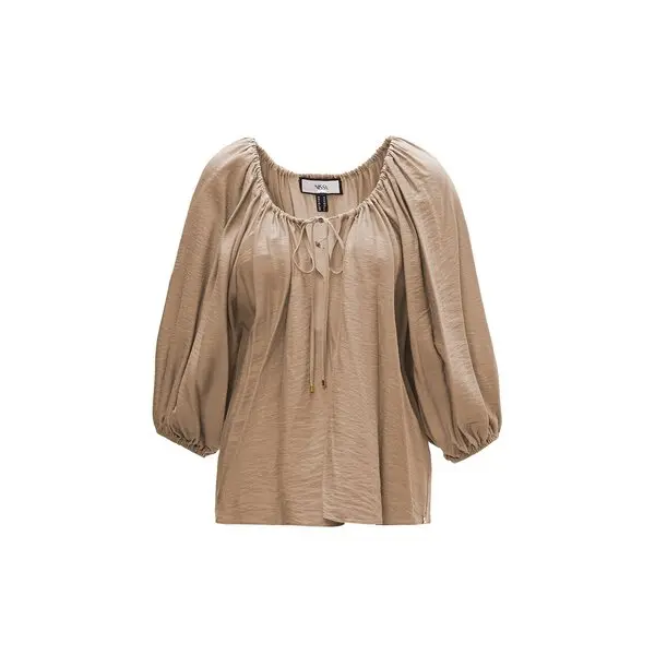 NISSA Viscose Top With Puff Sleeves - Beige