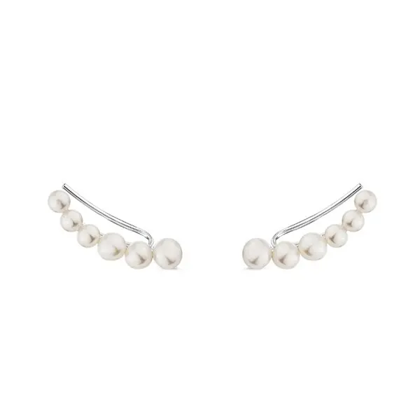 SALLY SKOUFIS Silver Luna Ear Climber With Natural White Pearl - Silver/white