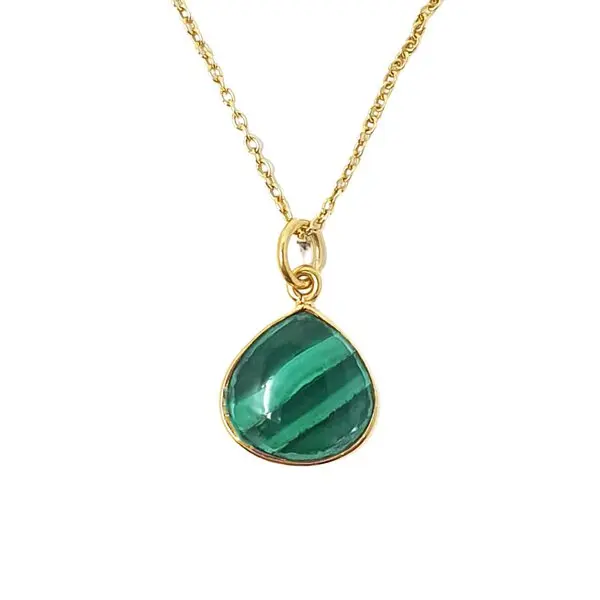 HARFI Gold Vermeil Malachite Heart Gemstone Necklace - Green