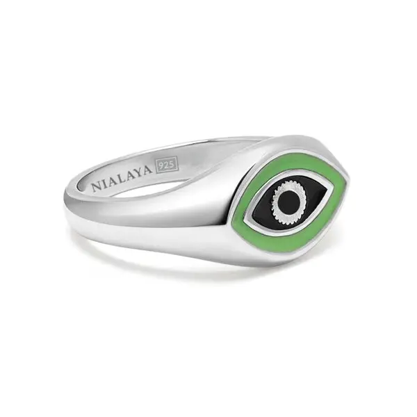 NIALAYA JEWELRY Sterling Silver Evil Eye Signet Ring - Silver/green
