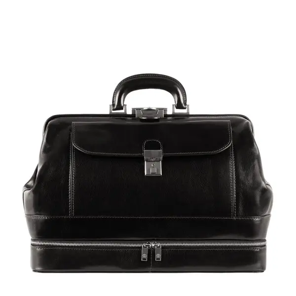 TIME RESISTANCE Large Italian Leather Doctor Bag - Black