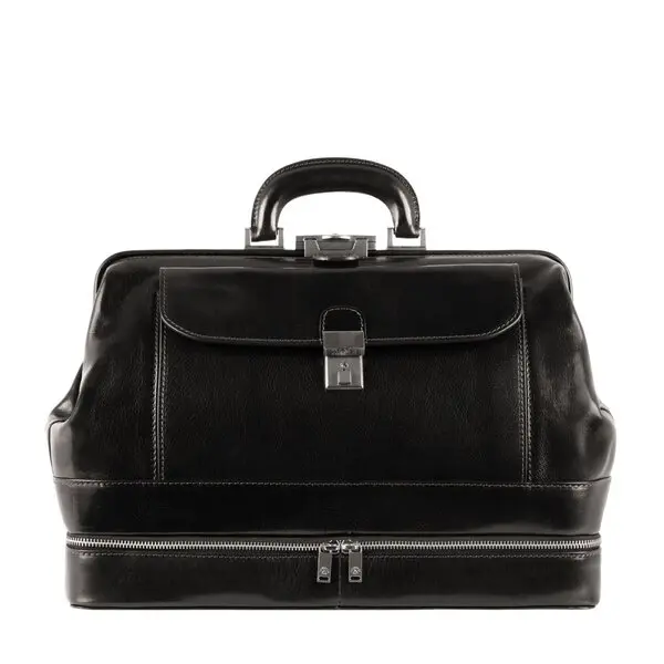 TIME RESISTANCE Italian Leather Doctor Bag - Black