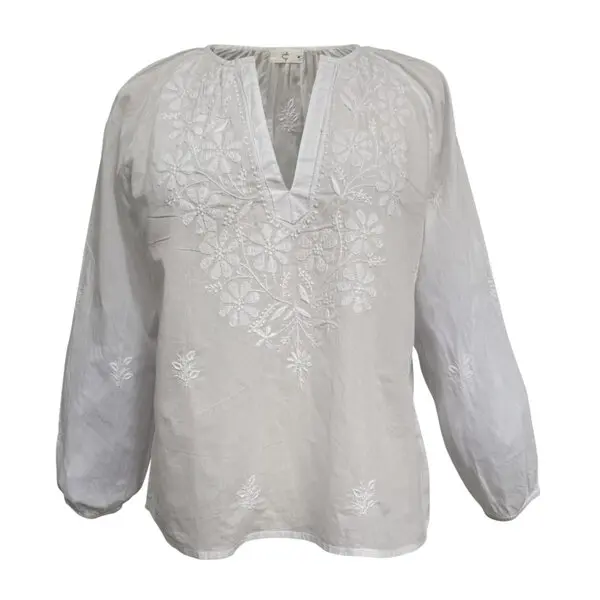 JOSHI Hand-embroidered Cotton Peasant Top