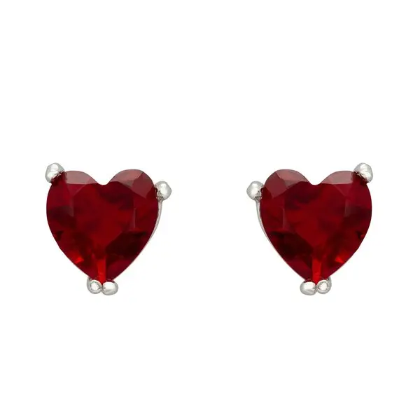 LATELITA Asscher Cut Heart Stud Earrings - Red/silver