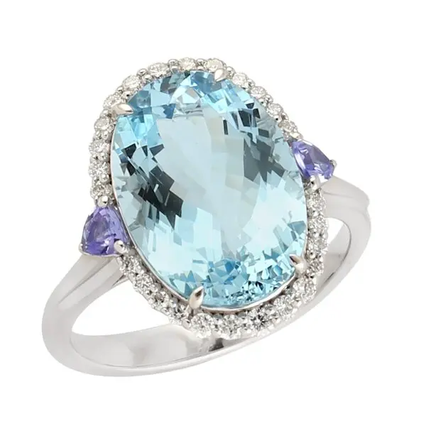 ARTISAN 18k White Gold Aquamarine, Tanzanite, And Diamond Cocktail Ring - White/gold/blue