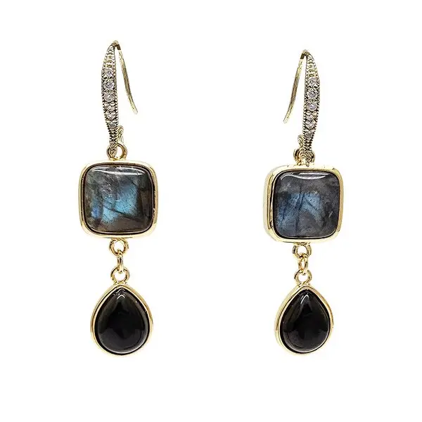 FARRA Labradorite And Obsidian Dangle Earrings - Black