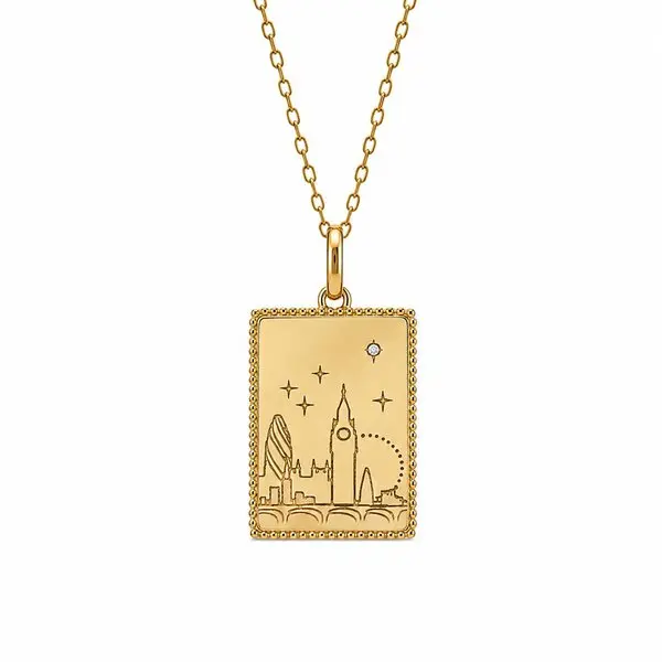 JANUS EDINBURGH Vermeil Silver London Landmarks Postcard Pendant Necklace - Gold