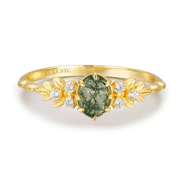 AZURA JEWELRY NEW YORK Wildflower Moss Agate Ring - Gold