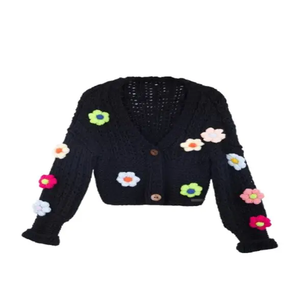 Saachi Appliqué Knit Floral Cardigan With Buttons