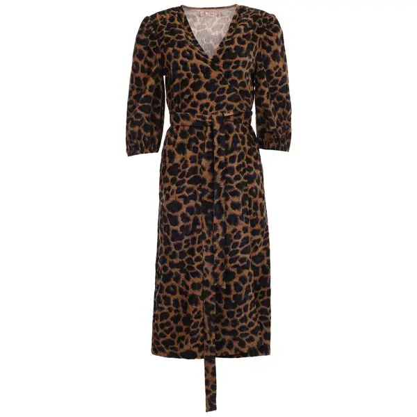 TRAFFIC PEOPLE Leopard Print Wrap Midi Dress