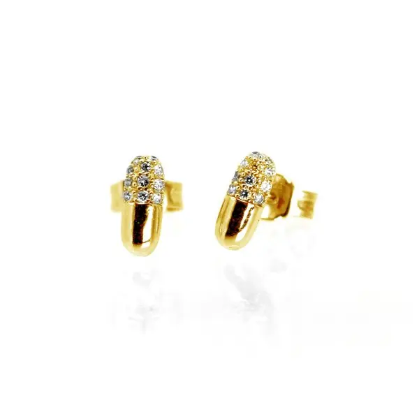 VICSTONENYC FINE JEWELRY Pill Stud Earrings - Gold