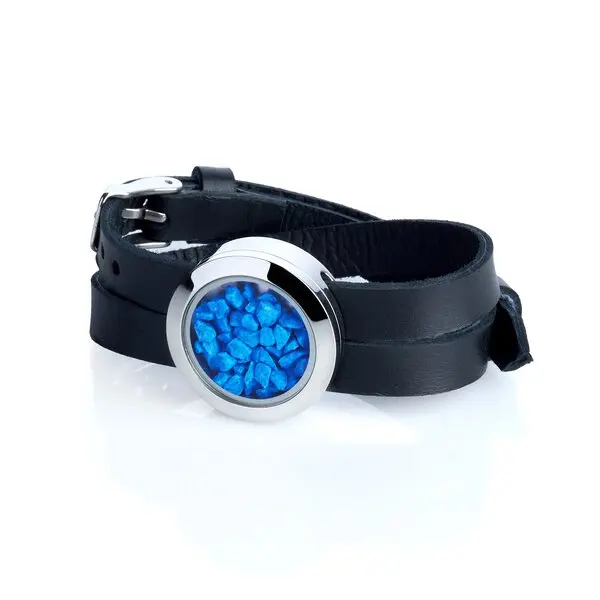 MY LITTLE NATURE Handcrafted Leather Bracelet With Blue Stones - Blue/silver/black