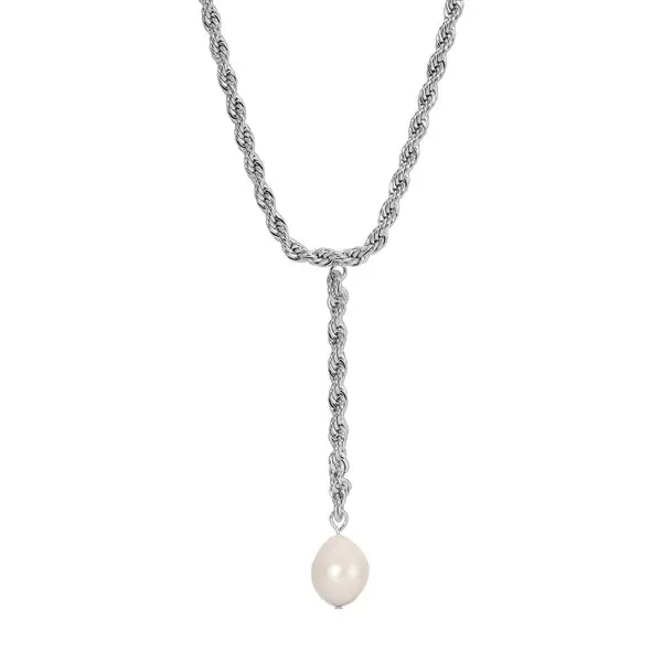 LEEADA JEWELRY Bryn Pearl Lariat Necklace - Silver