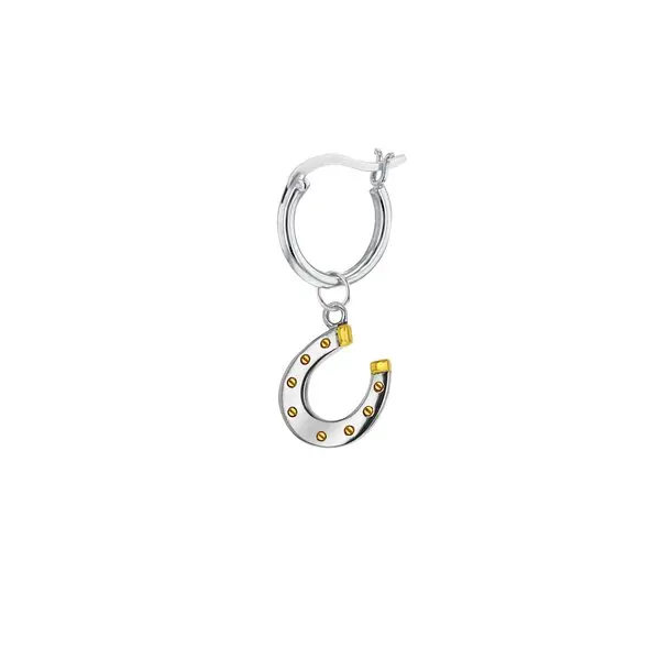 TRUE ROCKS Two-tone Horseshoe Charm Hoop Earring - Silver