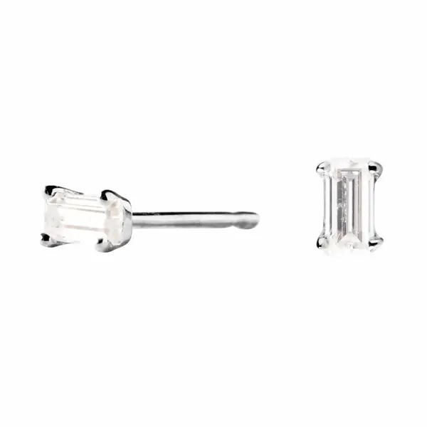LEE RENEE Moissanite Baguette Stud Earrings - Silver