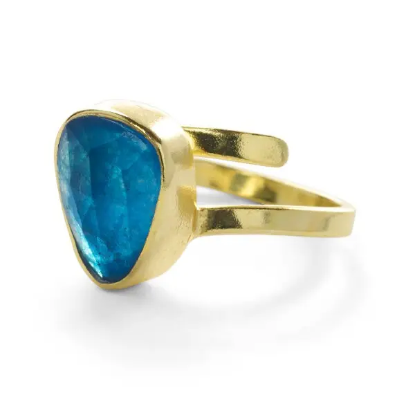 YAA YAA LONDON Neon Apatite Gemstone Adjustable Ring - Blue