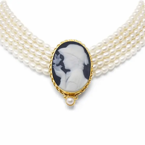 VINTOUCH ITALY Audrey Cameo Pearl Choker Necklace - Gold/white/black