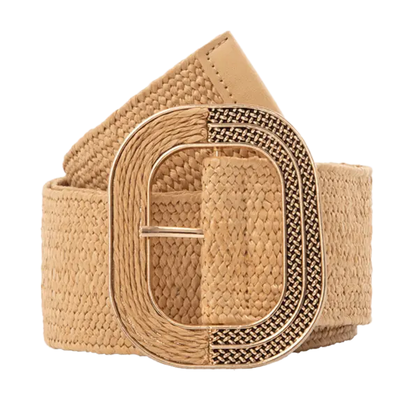 BELTBE Wide Stretch Straw Belt - Beige
