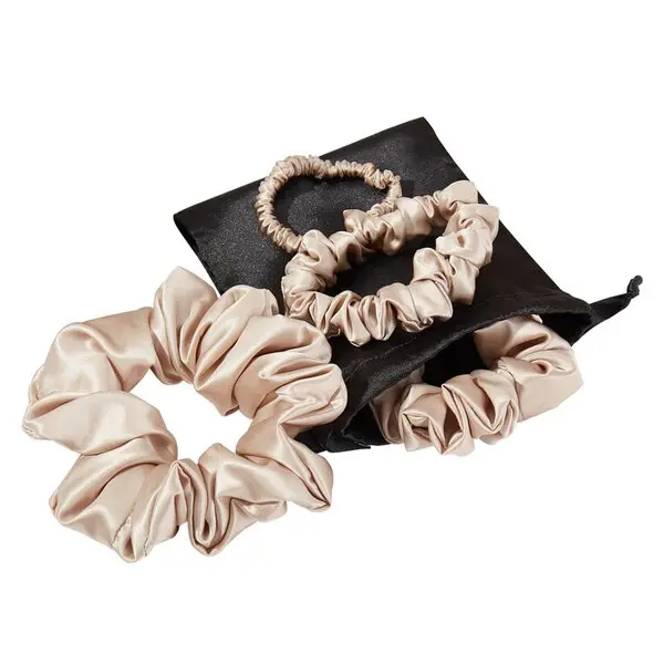 SOFT STROKES SILK Set Of Four Pure Mulberry Silk Scrunchies - Beige/purple