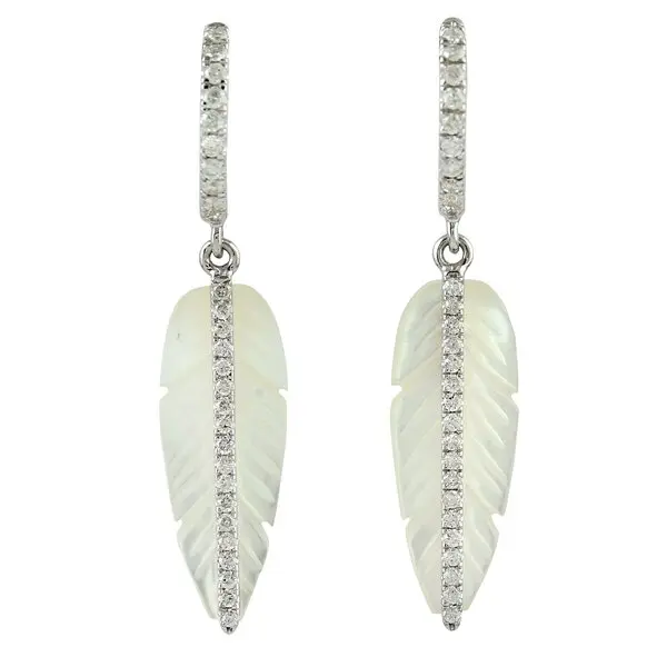 ARTISAN 18k Gold Mother Of Pearl And Diamond Feather Drop Earrings - White