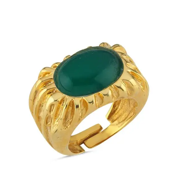 LINYA JEWELLERY Eos Agate Stone Ring - Green