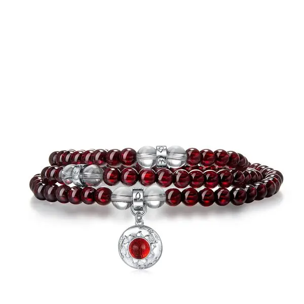 AUROZIA Five Elements Fire Garnet Pendant With Crystal Bracelet & Necklace - Silver