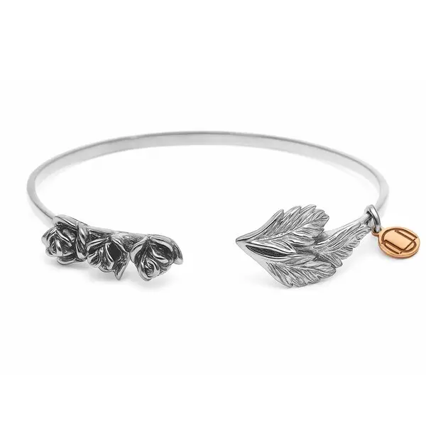 UNALOE Floral Open Bangle In Sterling - Silver