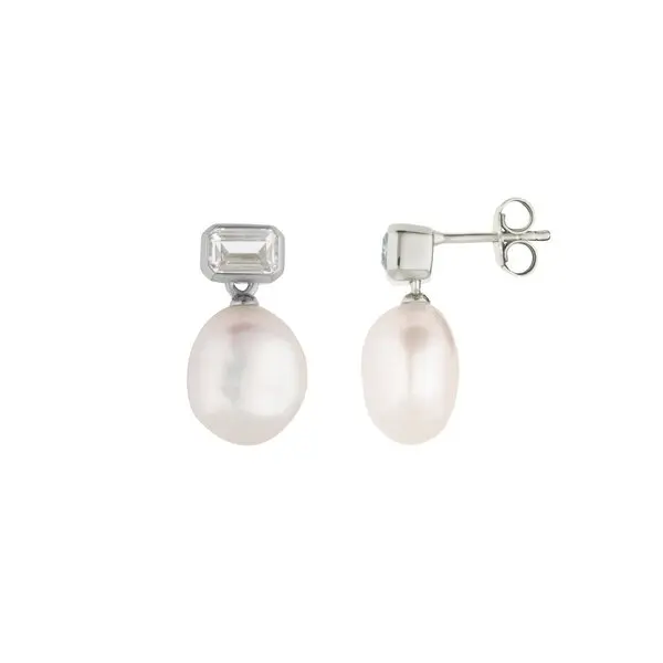 LULU B LONDON Pearl Drop Stud Earrings - Silver