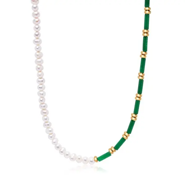 NIALAYA JEWELRY Pearl And Agate Choker - Green/white