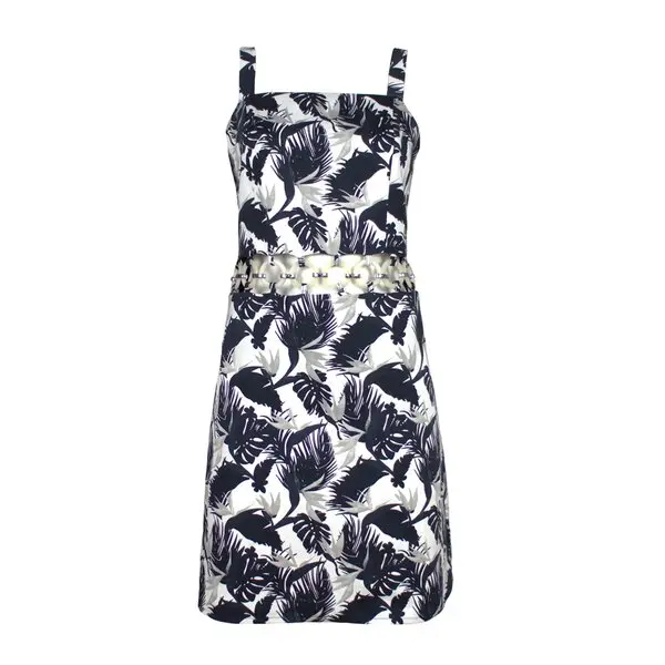 LALIPOP DESIGN Palm Leaves Printed Cut-out Mini Dress - Black/white