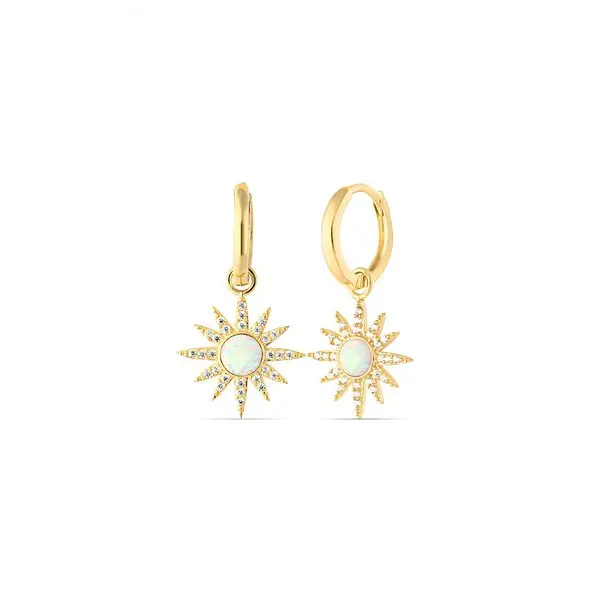 SPERO LONDON Gold And White Opal Drop Hoop Earrings - Gold/white