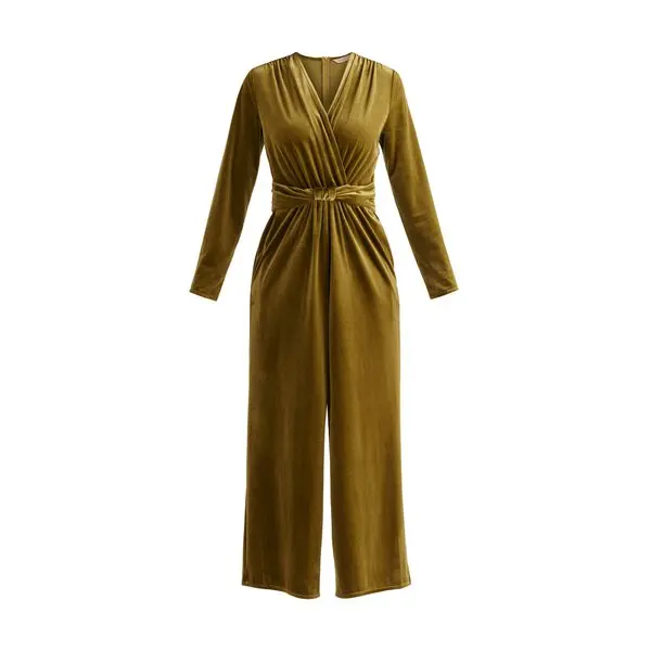 PAISIE Velvet Knot-waist Jumpsuit - Green