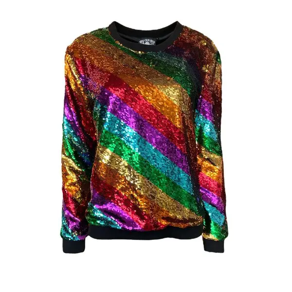 ANY OLD IRON Golden Rainbow Reversible Sequin Sweatshirt - Black/gold