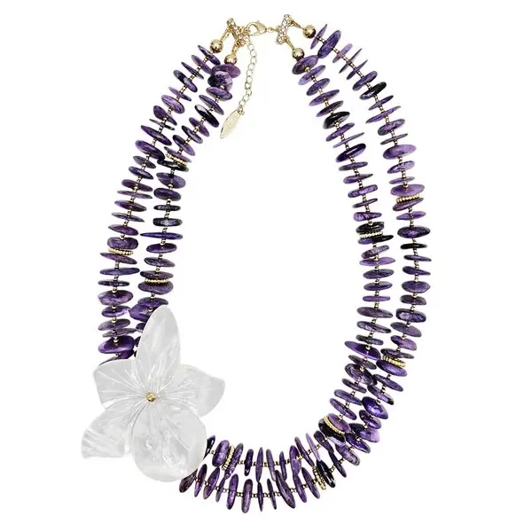 FARRA Charoite And Shell Pendant Layered Necklace - Purple