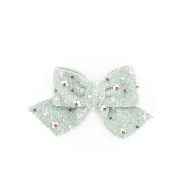 ADIBA Handmade Bow With Pearls And Crystals - Green