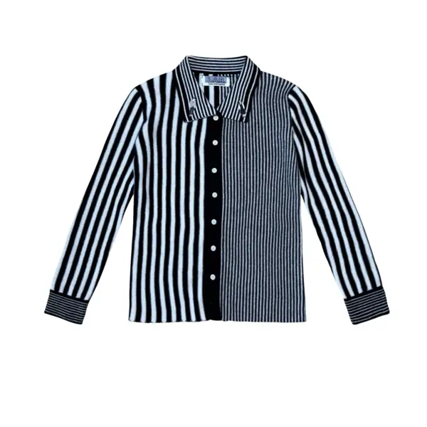LONDON ATELIER BYPRODUCT Striped Merino Wool Shirt With Embroidery - Black/grey