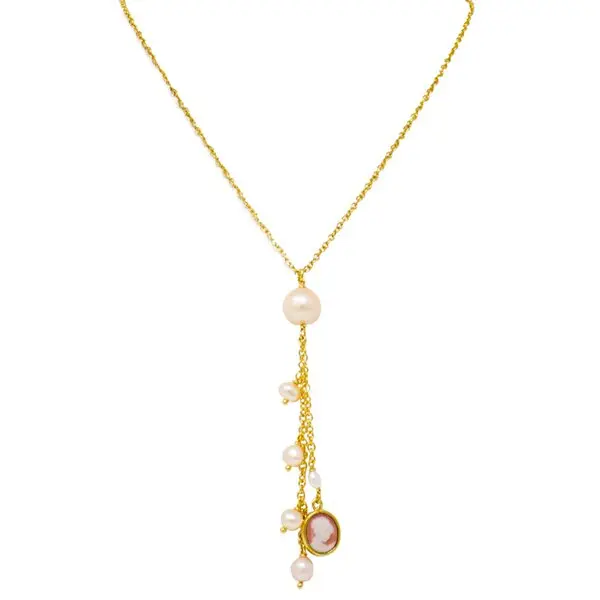 VINTOUCH ITALY Mini Cameo & Pearl Necklace - Gold/pink