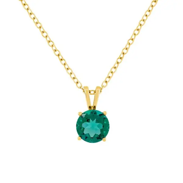 AVIR NEW YORK Solid Yellow Gold Lab Grown Emerald Pendant Necklace - Green