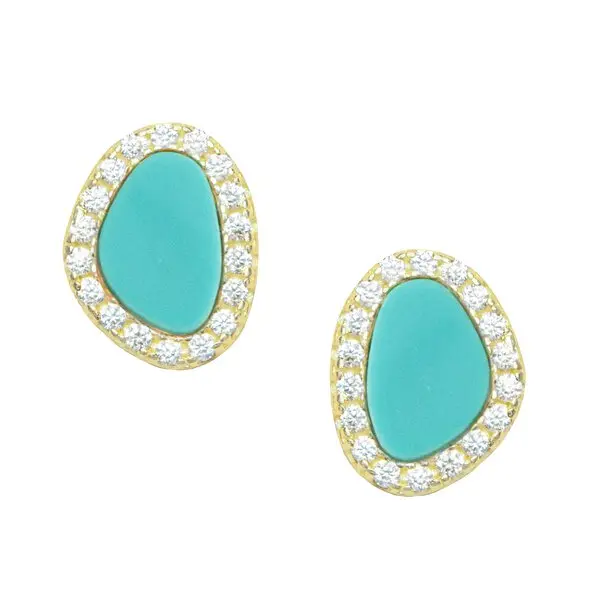 KAMARIA Turquoise And Crystal Stud Earrings - Gold