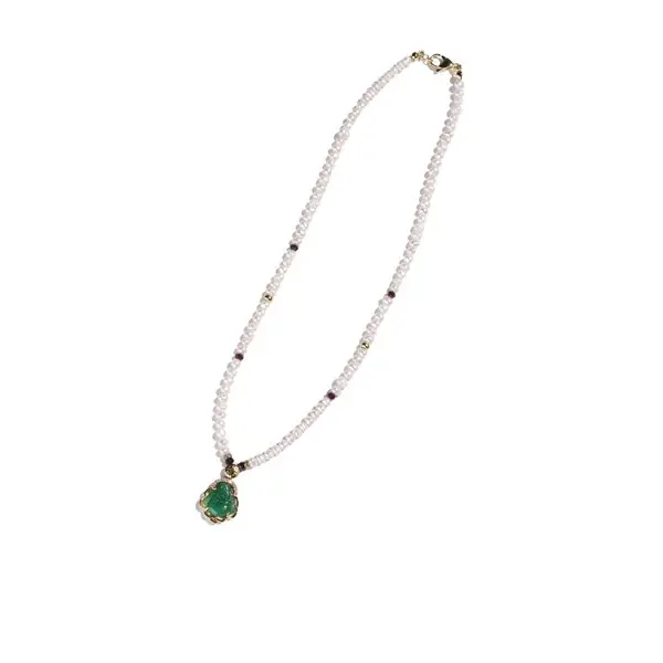 URBANE JEWELRY STUDIO Pearl And Jade Buddha Pendant Necklace - White/green/red