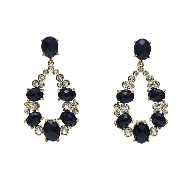 FARRA Teardrop Obsidian Statement Earrings - Black