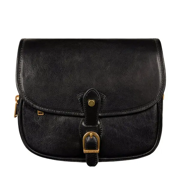 TIME RESISTANCE Leather Saddle Bag With Adjustable Strap - Black