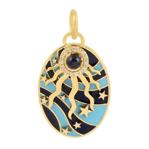 ARTISAN Celestial Enamel, Sapphire & Diamond Sun Pendant - Gold