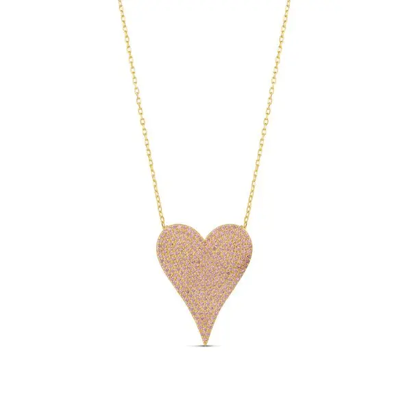 SHYMI Large Pave Heart Pendant Necklace - Gold/pink