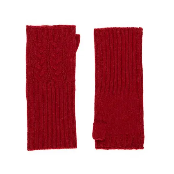 BEL CASHMERE Cable Cashmere Mittens - Red