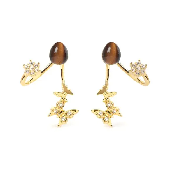 FREQNC ATELIER Butterfly Tiger Eye Ear Jackets - Brown