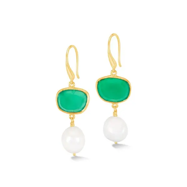 DOWER & HALL Drop Earrings With Onyx And Pearl In Gold Vermeil - Gold/green