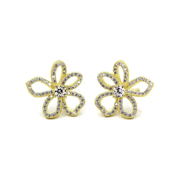 VICSTONENYC FINE JEWELRY Flower Line Stud Earrings - Gold