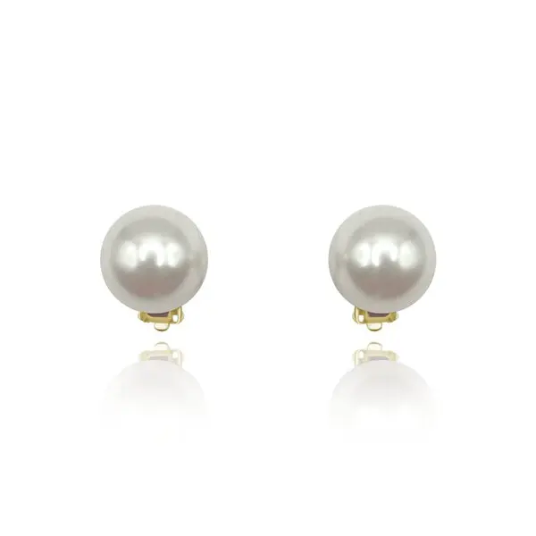 MICHAEL NASH JEWELRY Gold Plated Sterling Silver Shell Based Pearl Clip On Earrings - Gray/yellow